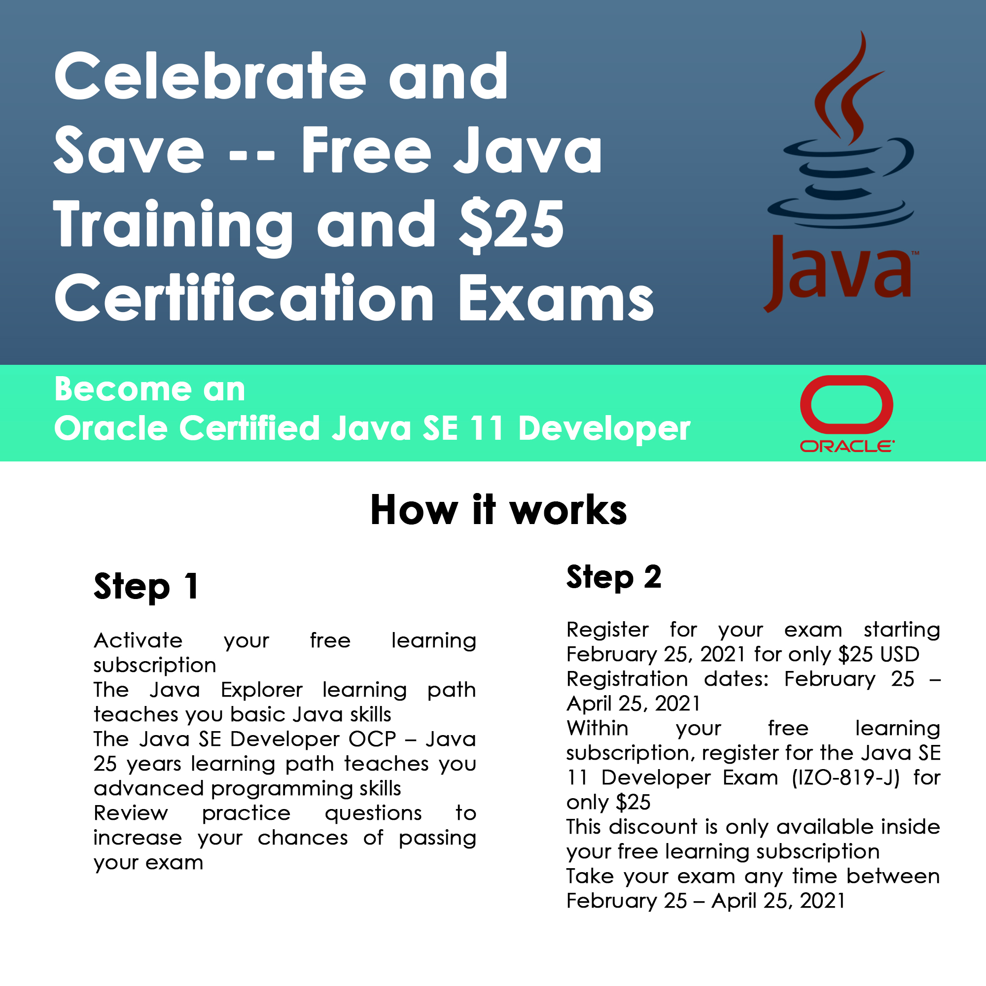 Java 25th anniversary discount redemption details | Oracle University