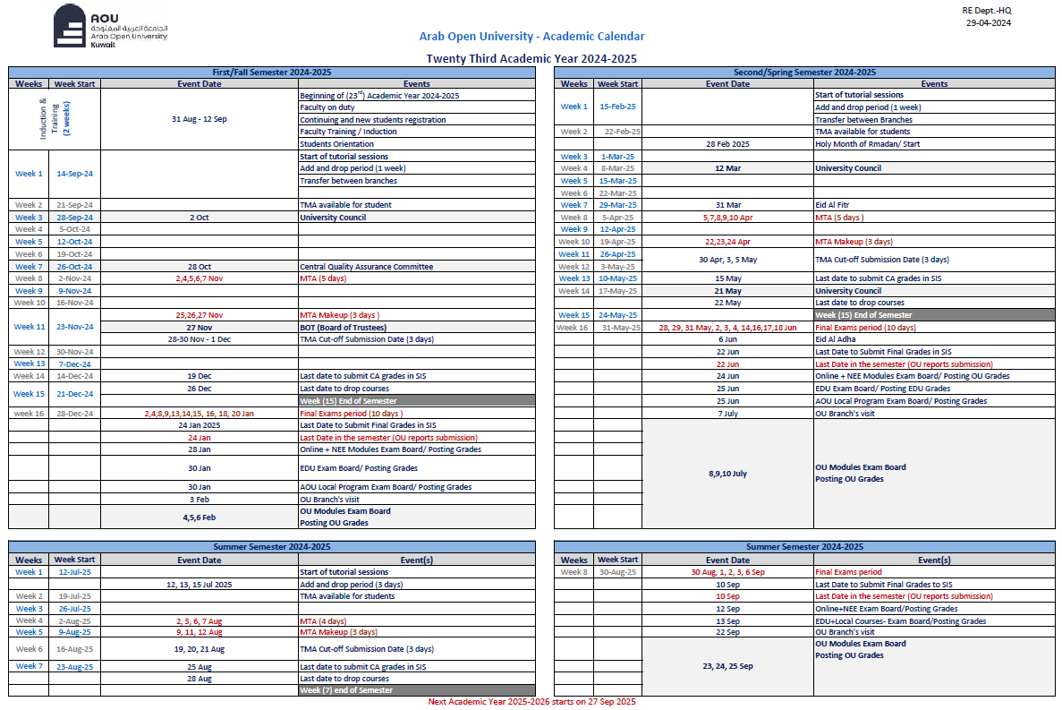 Academic Calendar