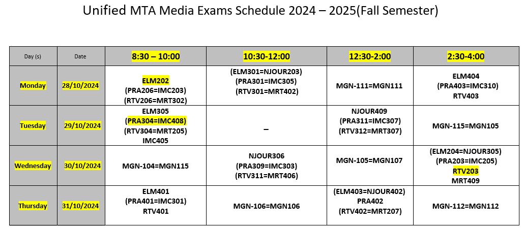 Quick Search and Exam Schedule