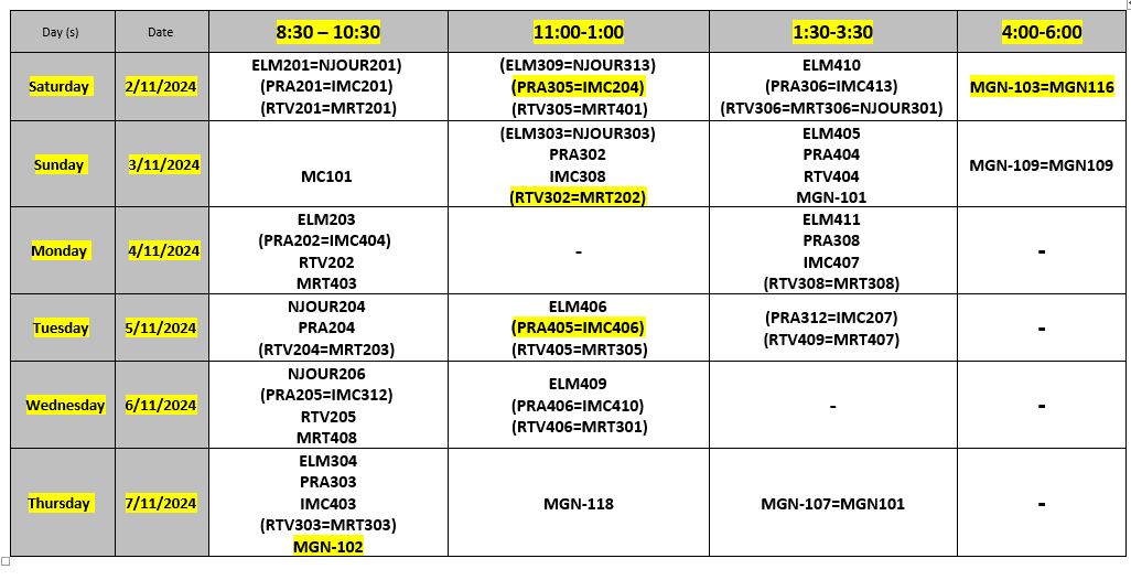 Quick Search and Exam Schedule